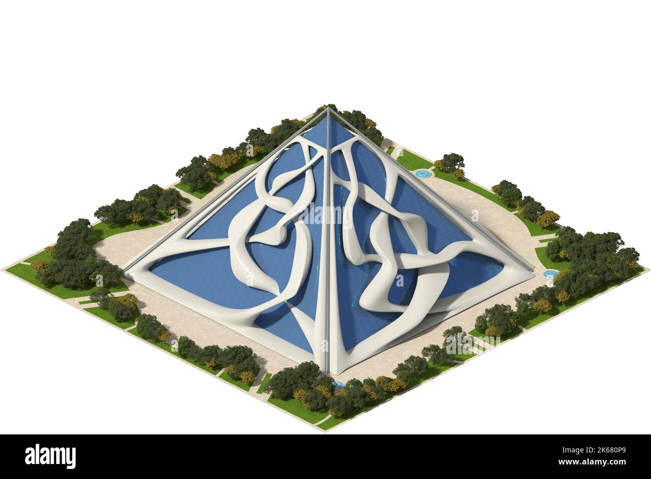 Futuristic city architecture with organic structures, for a square grid ...