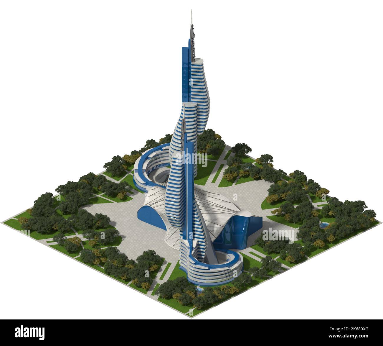 Futuristic city architecture with organic structures, for a square grid ...