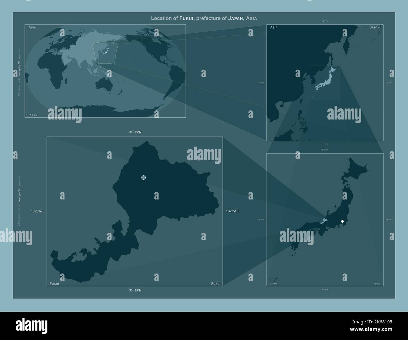 Fukui, prefecture of Japan. Diagram showing the location of the region ...