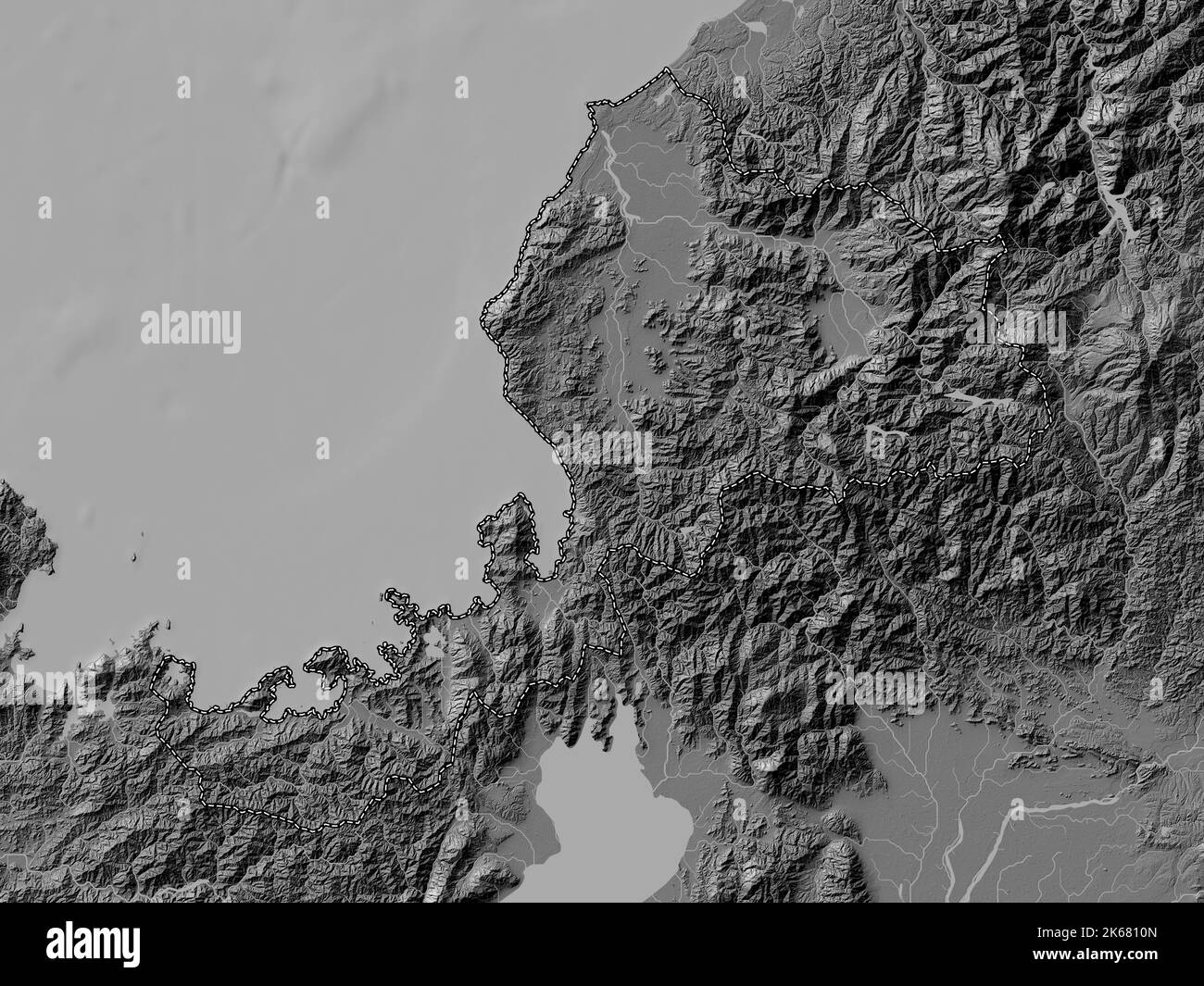 Fukui, prefecture of Japan. Bilevel elevation map with lakes and rivers ...