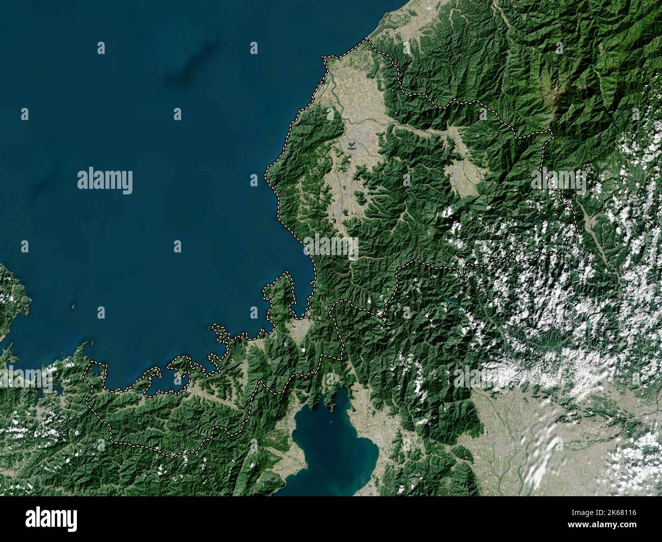 Fukui, prefecture of Japan. Low resolution satellite map Stock Photo ...