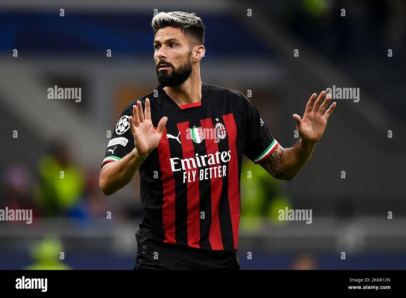 Milan, Italy. 11 October 2022. Olivier Giroud of AC Milan reacts during ...