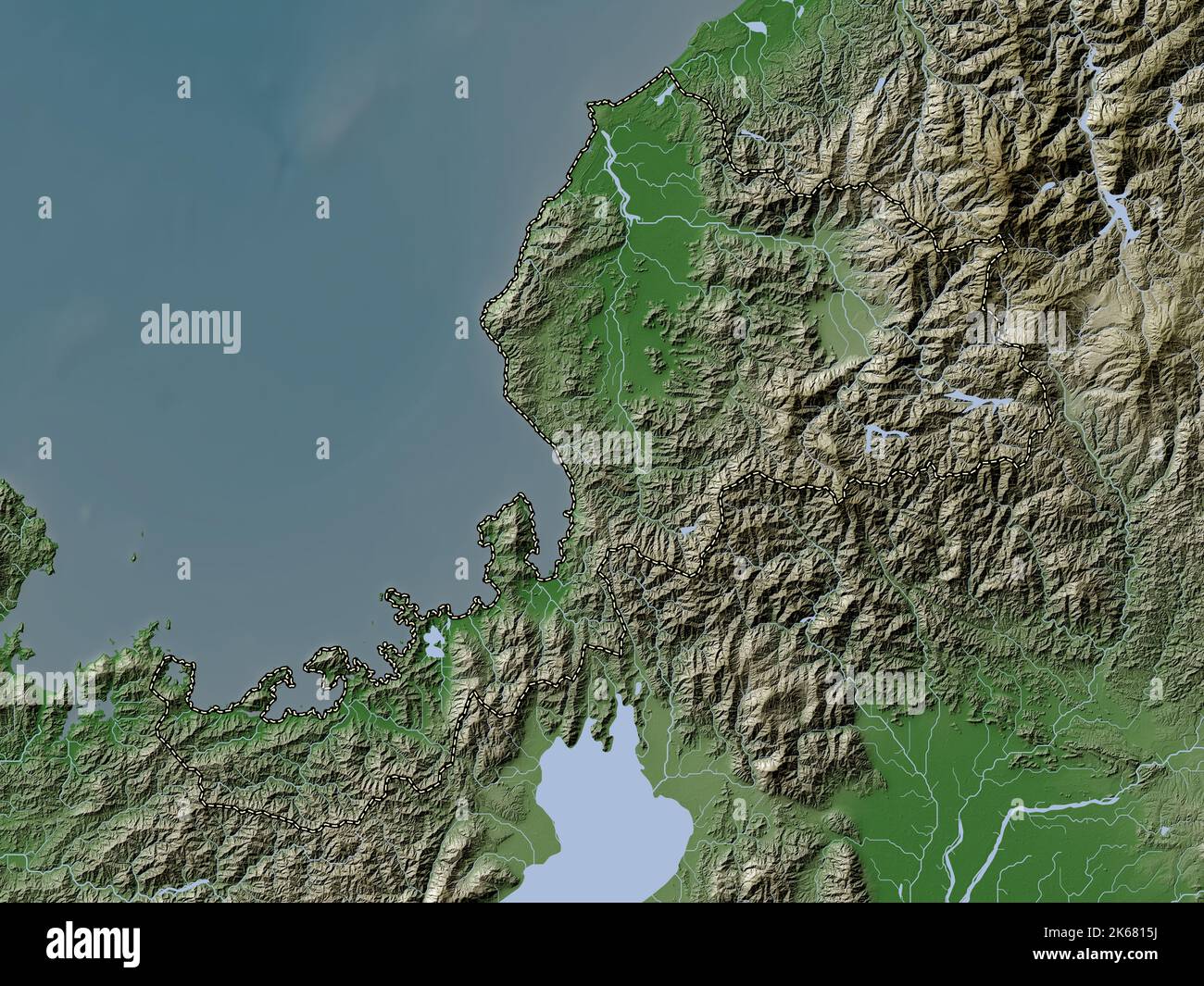 Fukui, prefecture of Japan. Elevation map colored in wiki style with ...