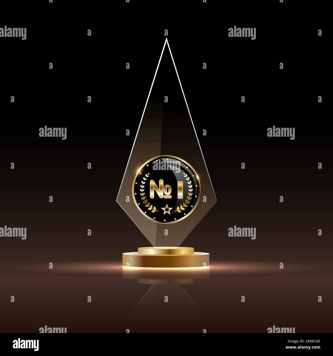 First place award trophy. Star shaped glass prize with gold number one ...