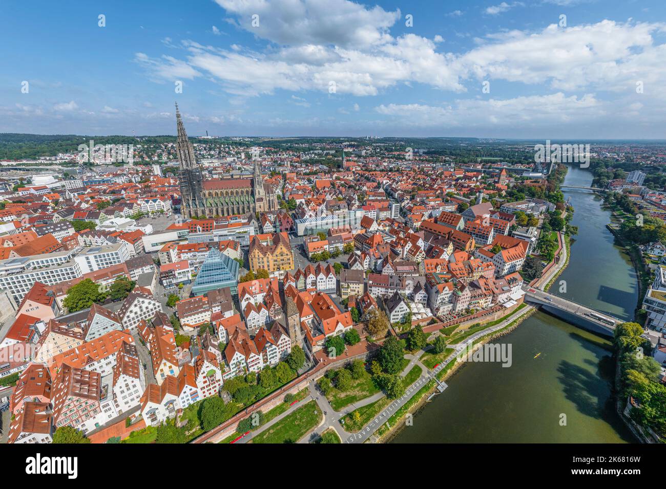 The city of Ulm with its famous Ulmer Münster from above Stock Photo ...