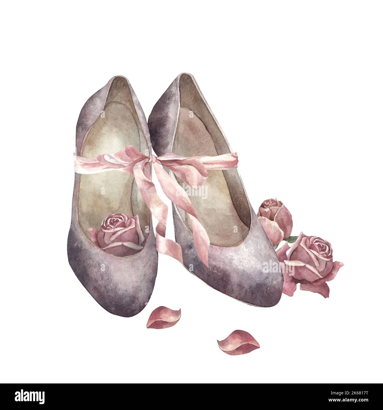 Shoes, flowers. Watercolor. Isolated. For advertising, banners, posters ...
