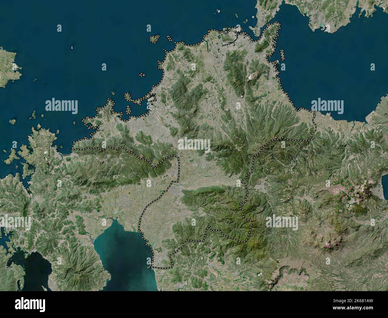Fukuoka, prefecture of Japan. High resolution satellite map Stock Photo ...