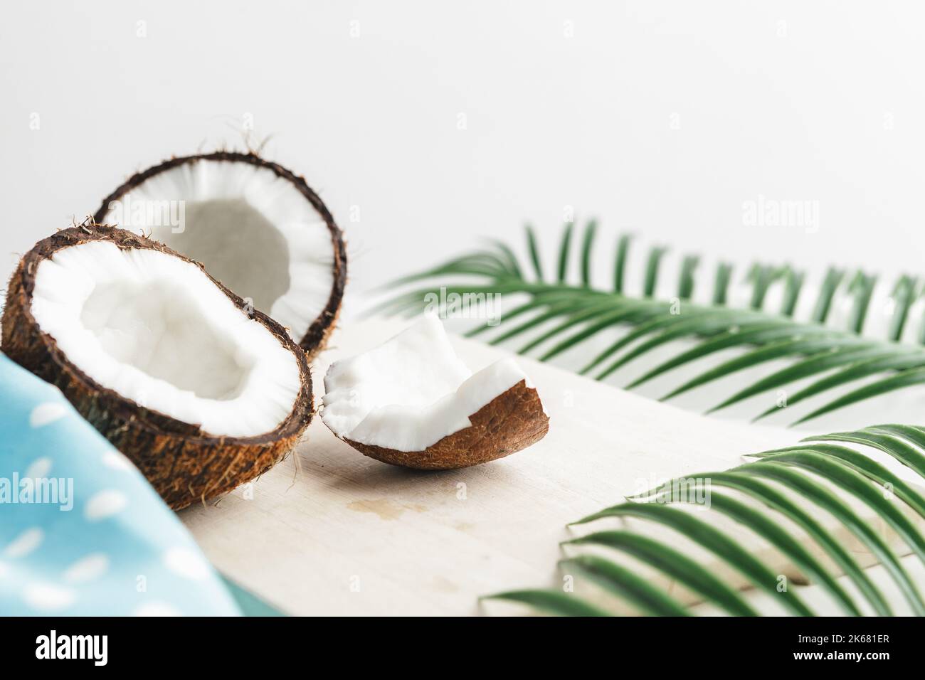 Creative layout made of coconuts and tropical leaves. Food concept ...