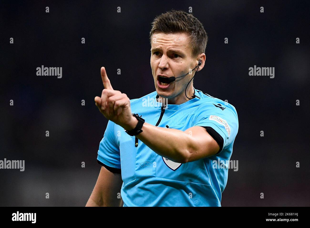 Milan, Italy. 11 October 2022. Referee Daniel Siebert gestures during ...