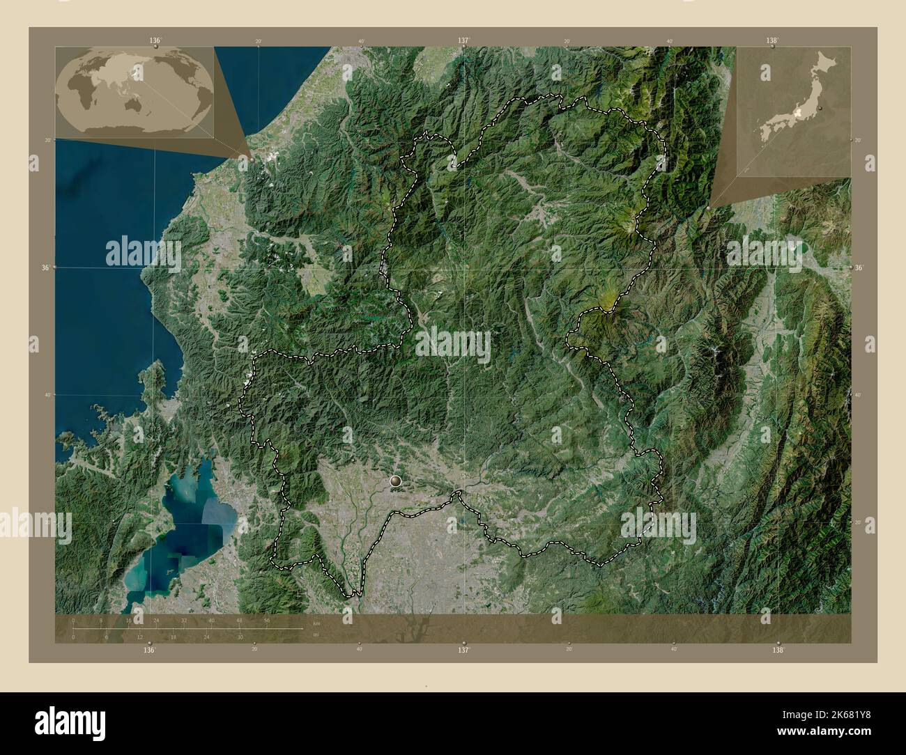 Gifu, prefecture of Japan. High resolution satellite map. Corner ...