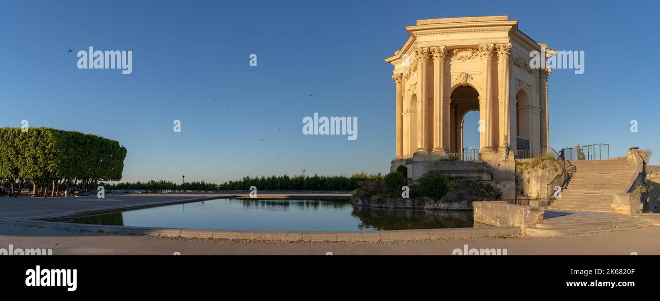 Scenic early morning panoramic view of the ancient water tower stone ...