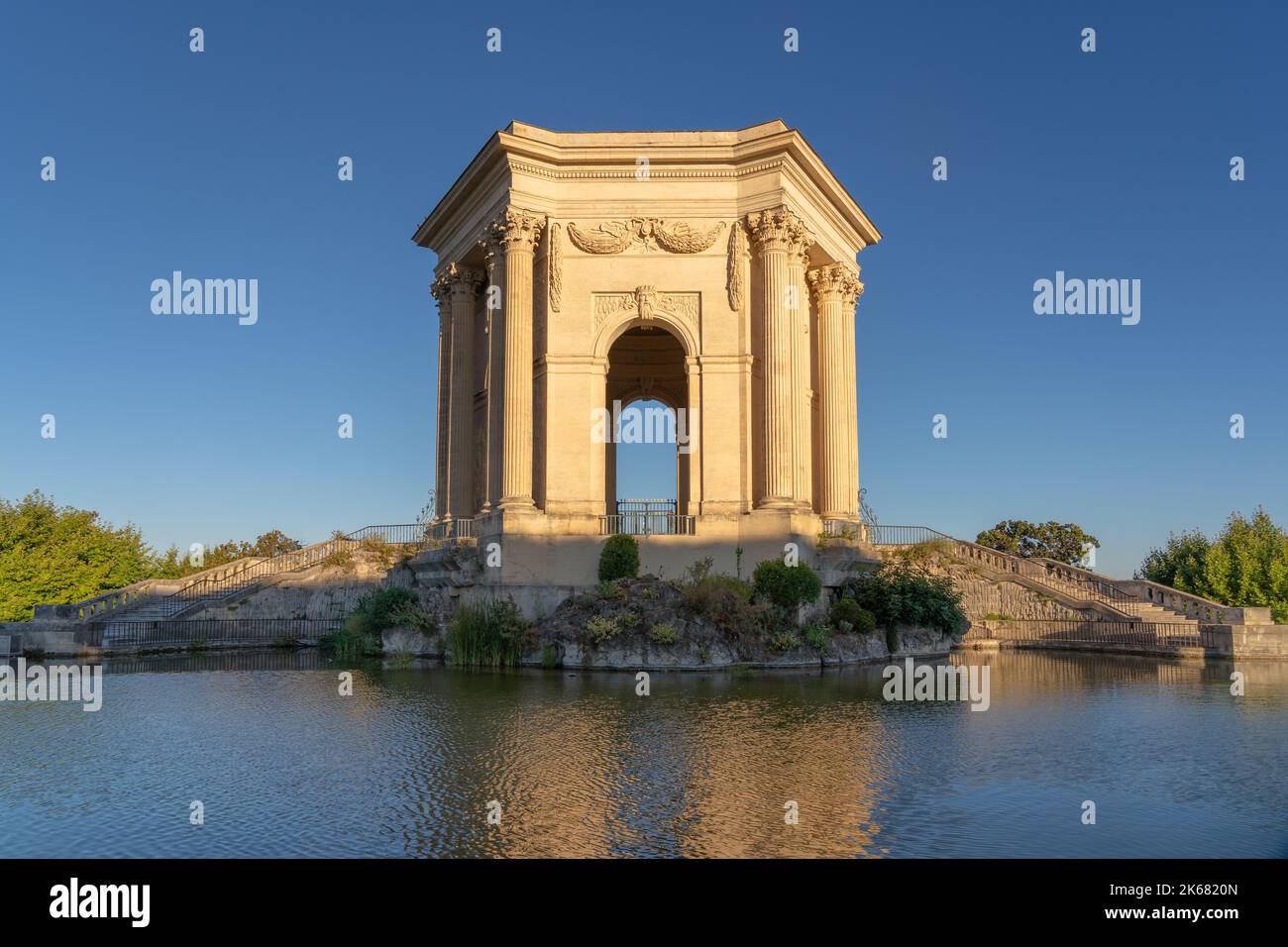 Early summer morning view of the historic ancient water tower stone ...