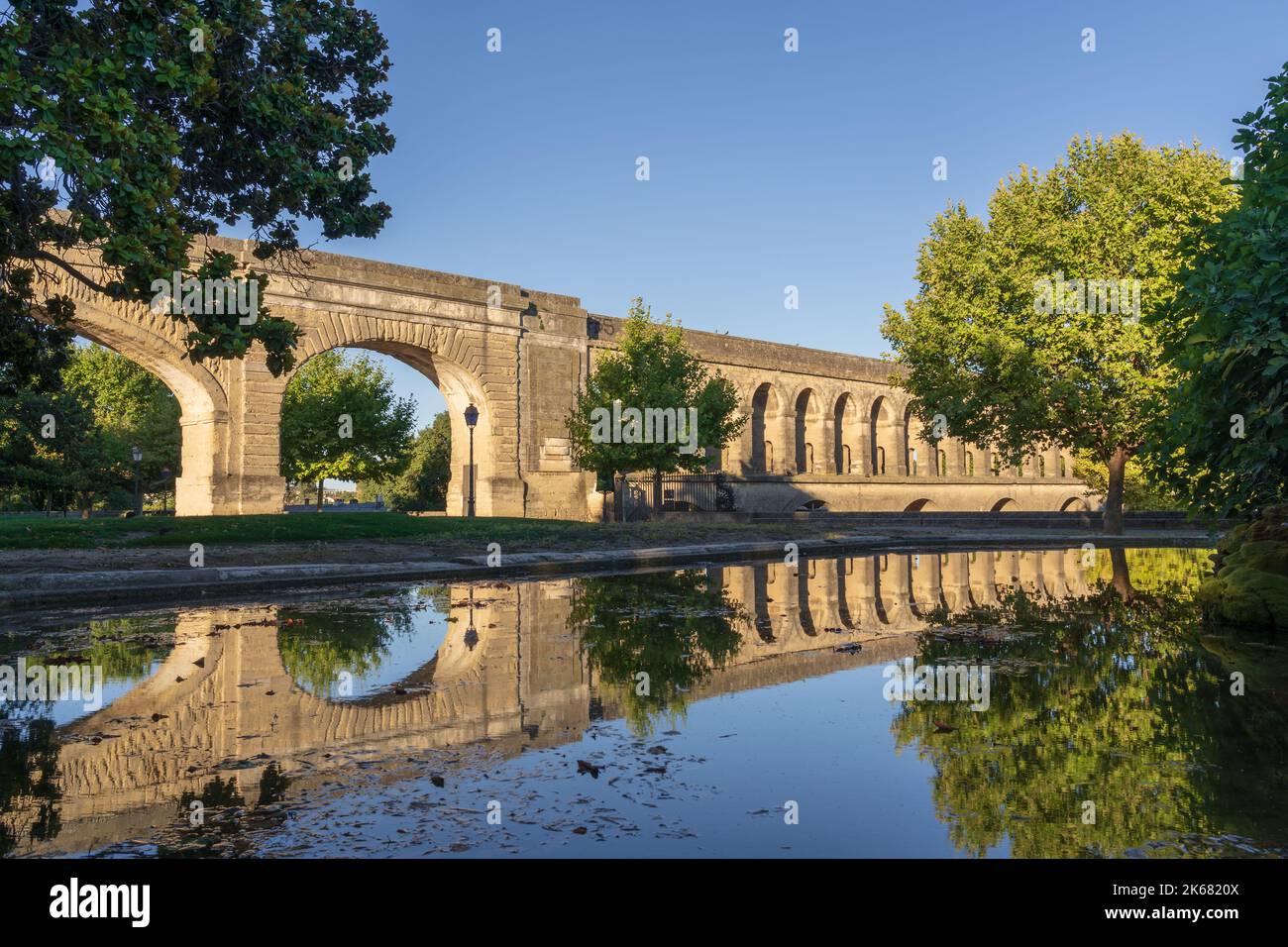 Landscape view of St Clement aka Arceaux aqueduct ancient stone ...
