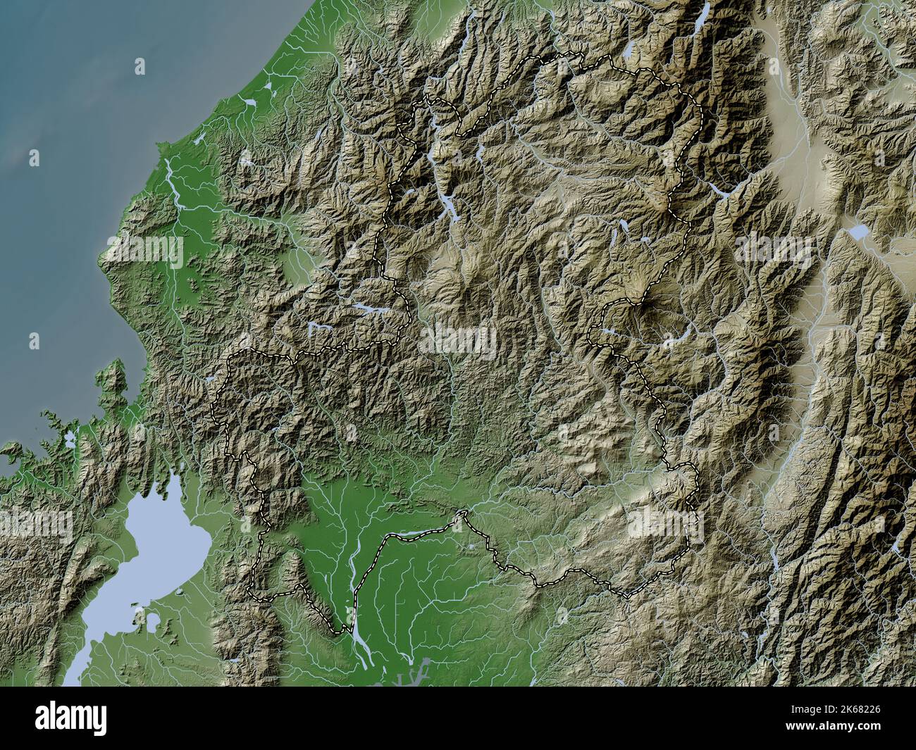 Gifu, prefecture of Japan. Elevation map colored in wiki style with ...