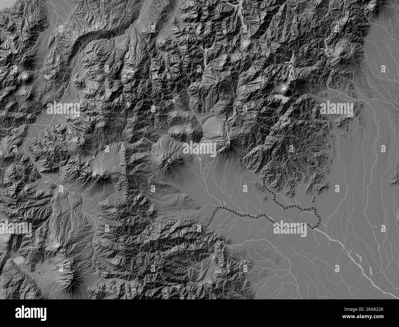 Gunma, prefecture of Japan. Bilevel elevation map with lakes and rivers ...