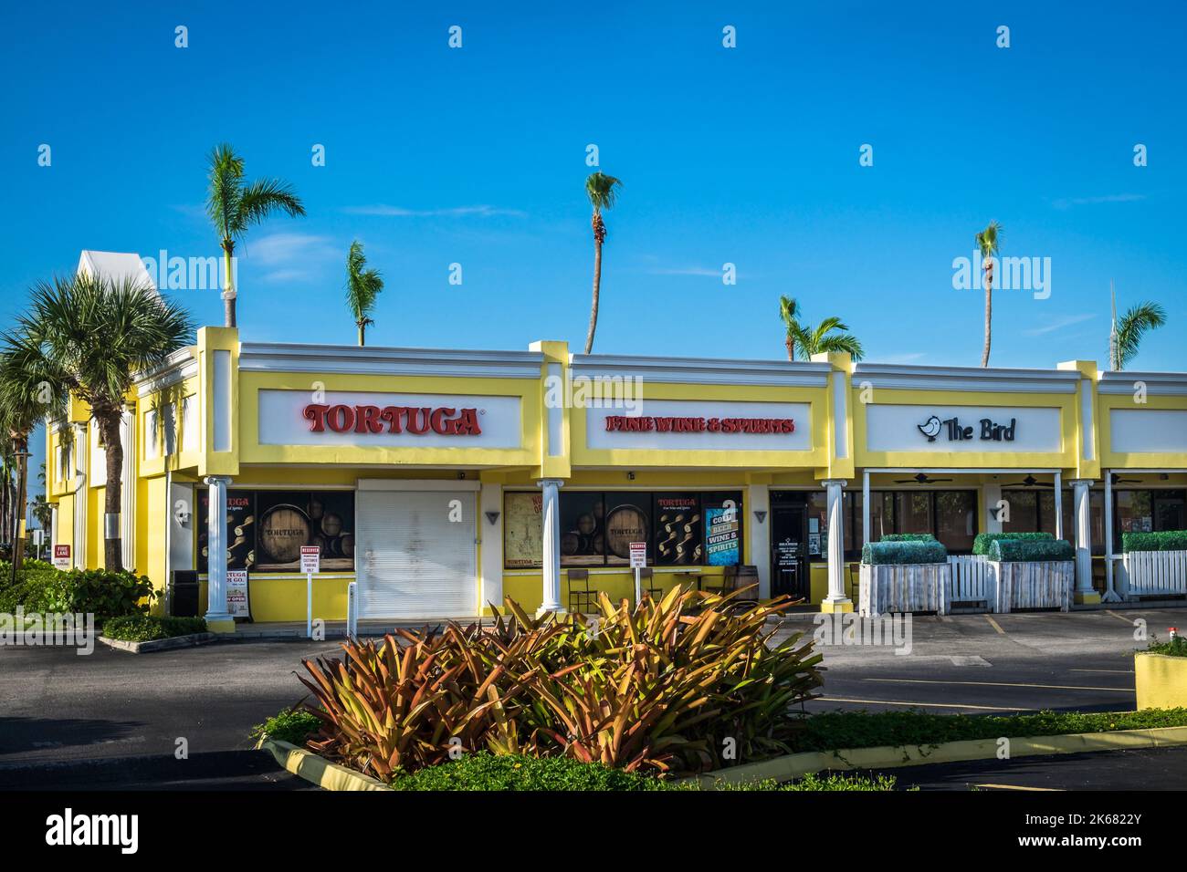 Grand Cayman, Cayman Islands, Aug 2022, view of 7 Mile Shops a retail ...