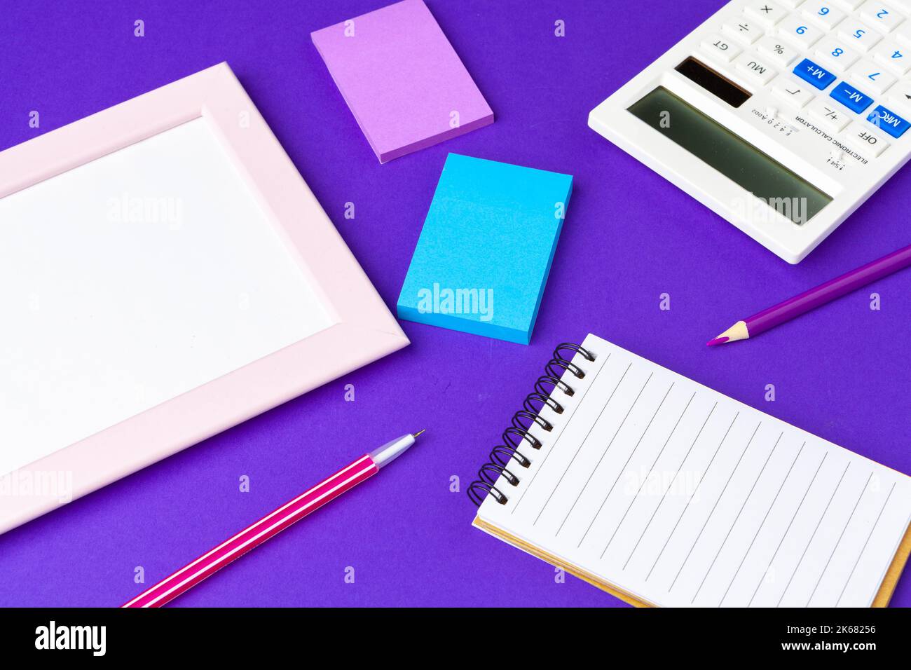 Back to school concept. School and office supplies on office table ...