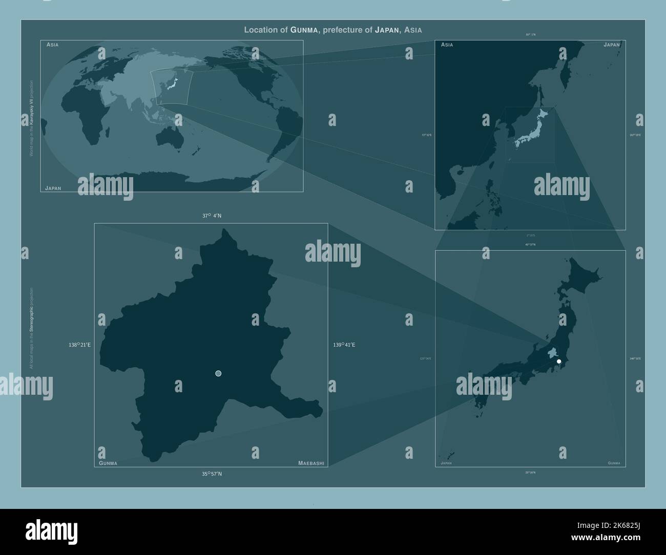 Gunma, prefecture of Japan. Diagram showing the location of the region ...
