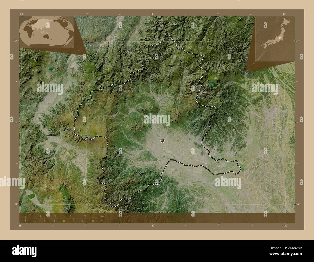 Gunma, prefecture of Japan. Low resolution satellite map. Corner ...