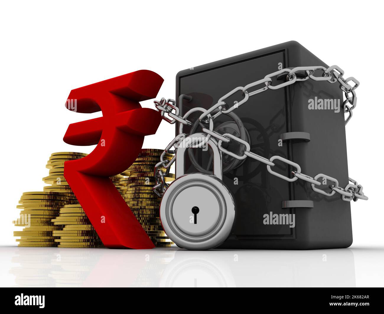 3D rendering illustration Rupee currency with gold coin protection ...