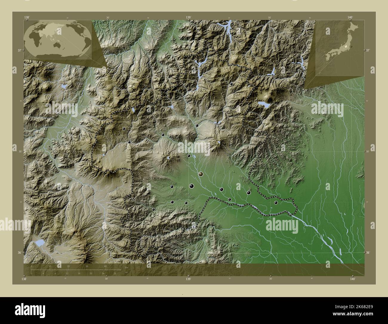 Gunma, prefecture of Japan. Elevation map colored in wiki style with ...