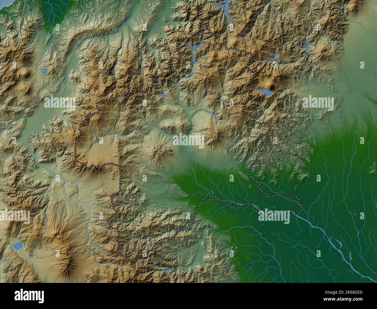 Gunma, prefecture of Japan. Colored elevation map with lakes and rivers ...