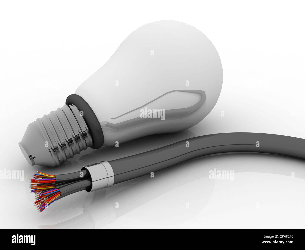3d rendering Fiber optical cable detail connected CFL bulb Stock Photo ...
