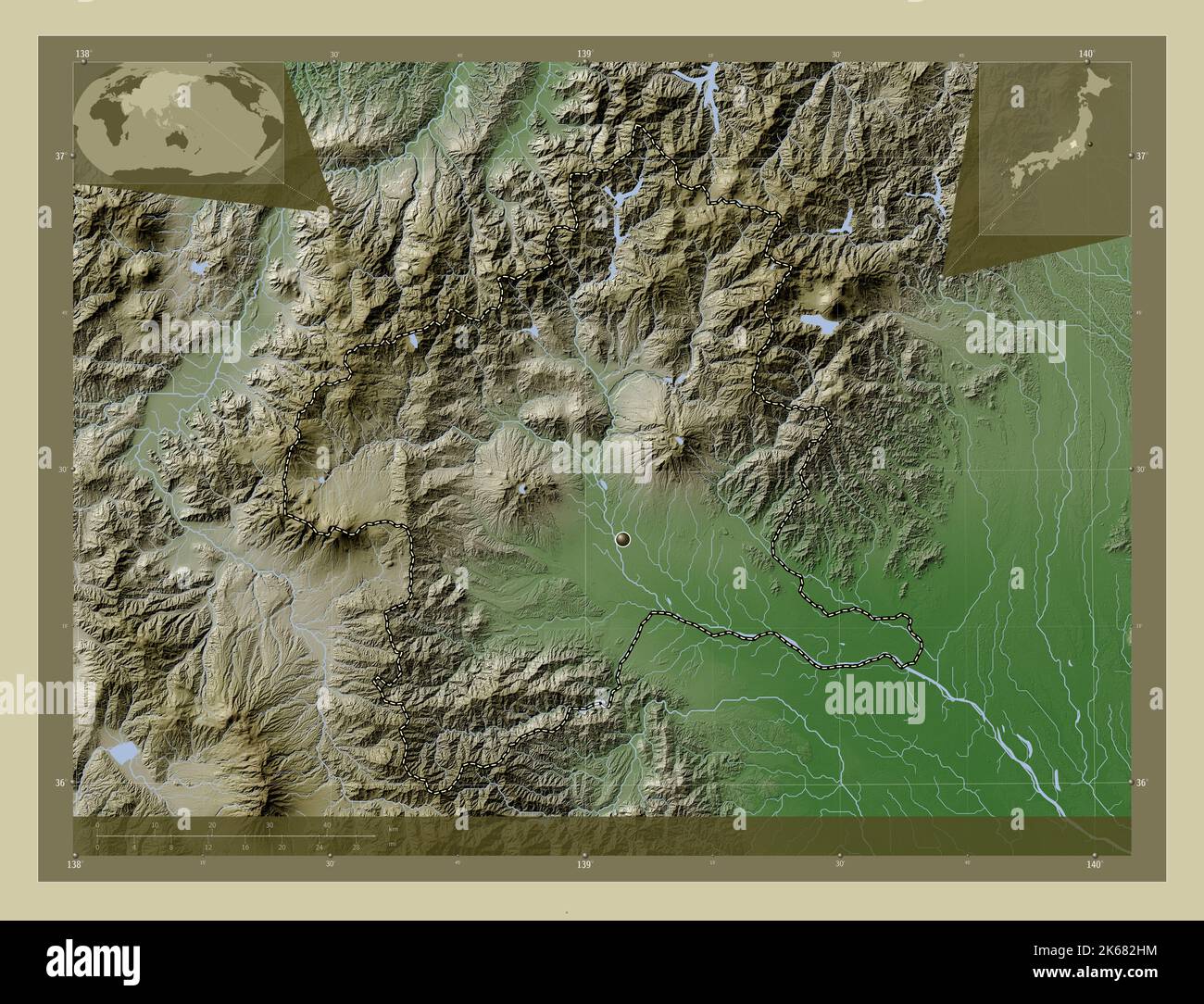 Gunma, prefecture of Japan. Elevation map colored in wiki style with ...