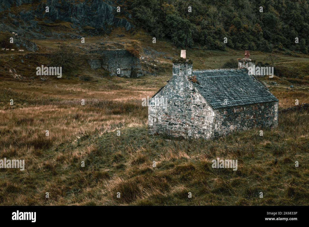 Old quarry workers cottage and lime kiln at Sailean on the west coast ...