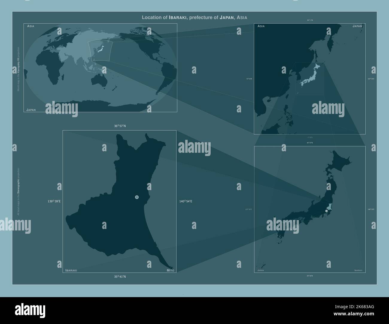 Ibaraki, prefecture of Japan. Diagram showing the location of the ...