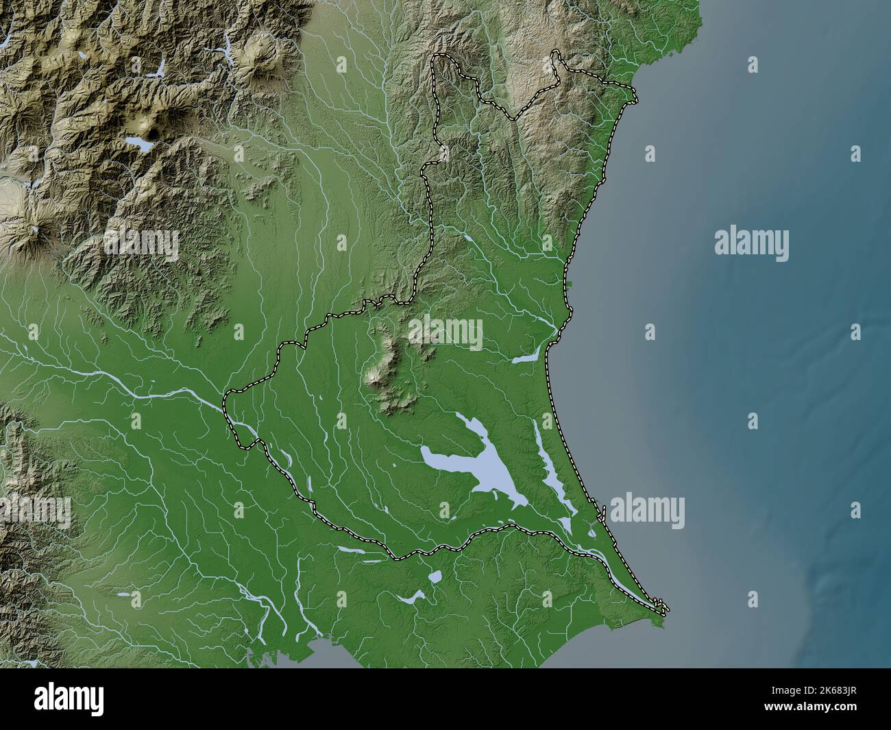 Ibaraki, prefecture of Japan. Elevation map colored in wiki style with ...