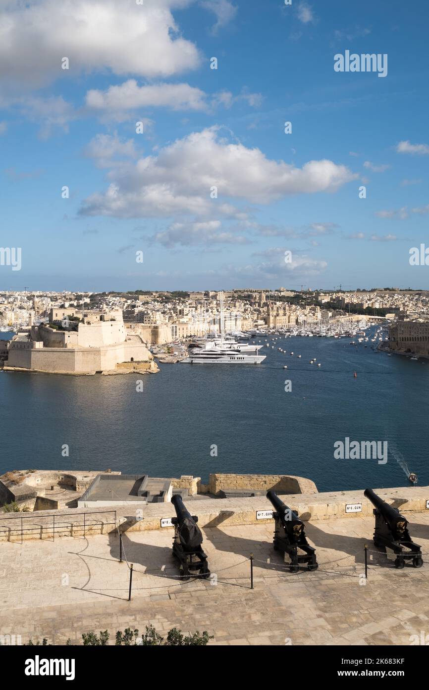 View of the Grand Harbour from the Saluting Battery, Valletta Malta ...