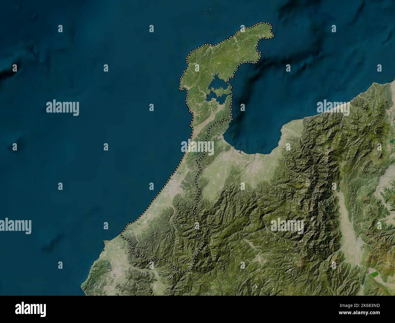 Ishikawa, prefecture of Japan. Low resolution satellite map Stock Photo ...