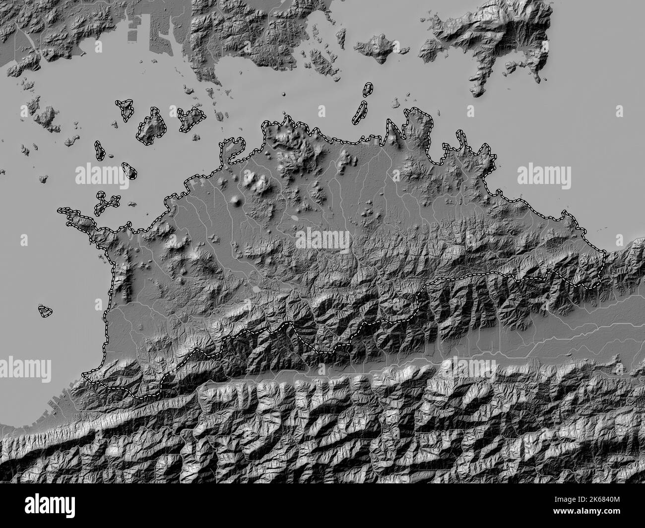 Kagawa, prefecture of Japan. Bilevel elevation map with lakes and ...
