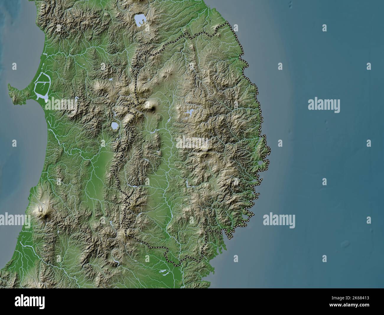 Iwate, prefecture of Japan. Elevation map colored in wiki style with ...