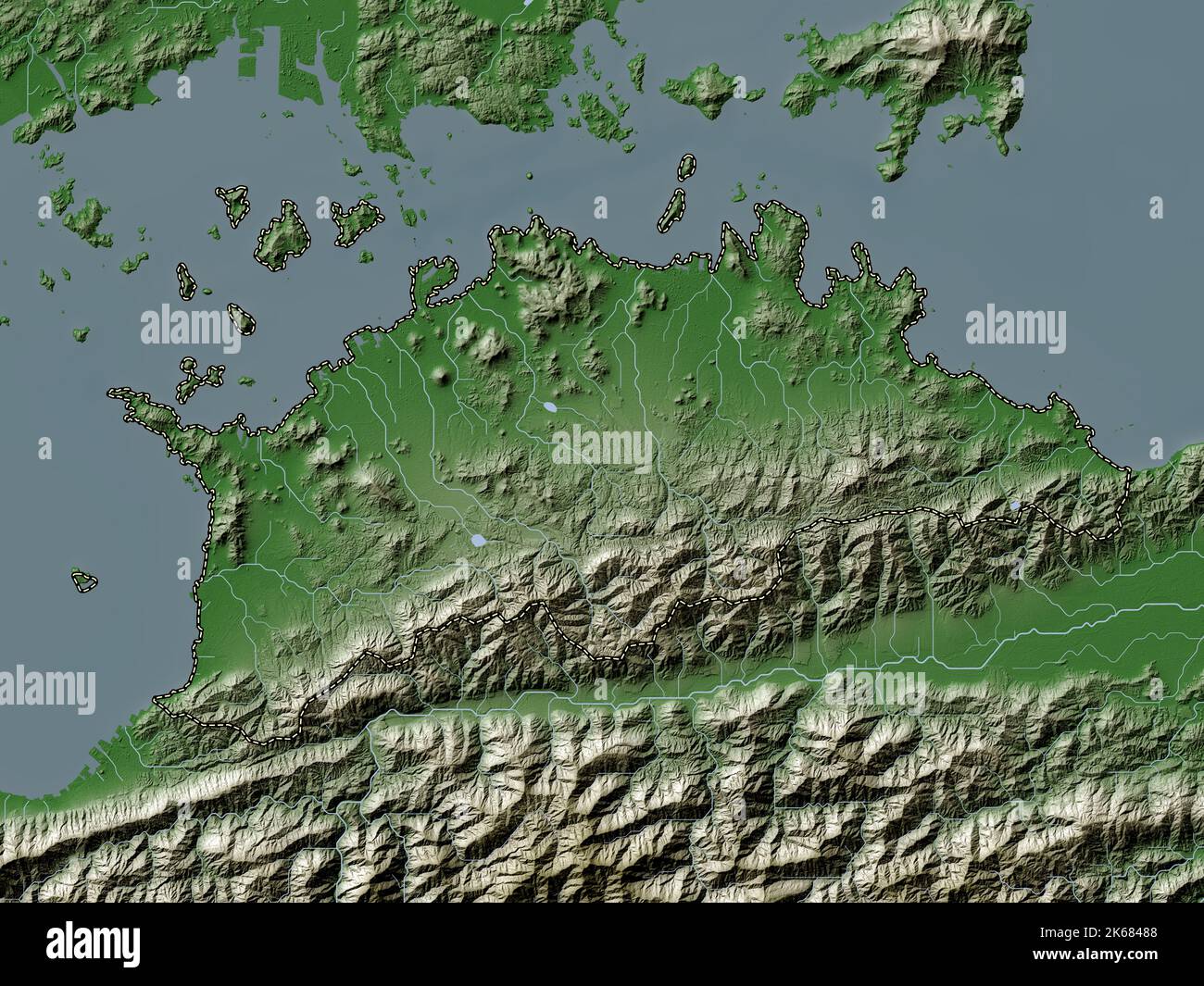 Kagawa, prefecture of Japan. Elevation map colored in wiki style with ...