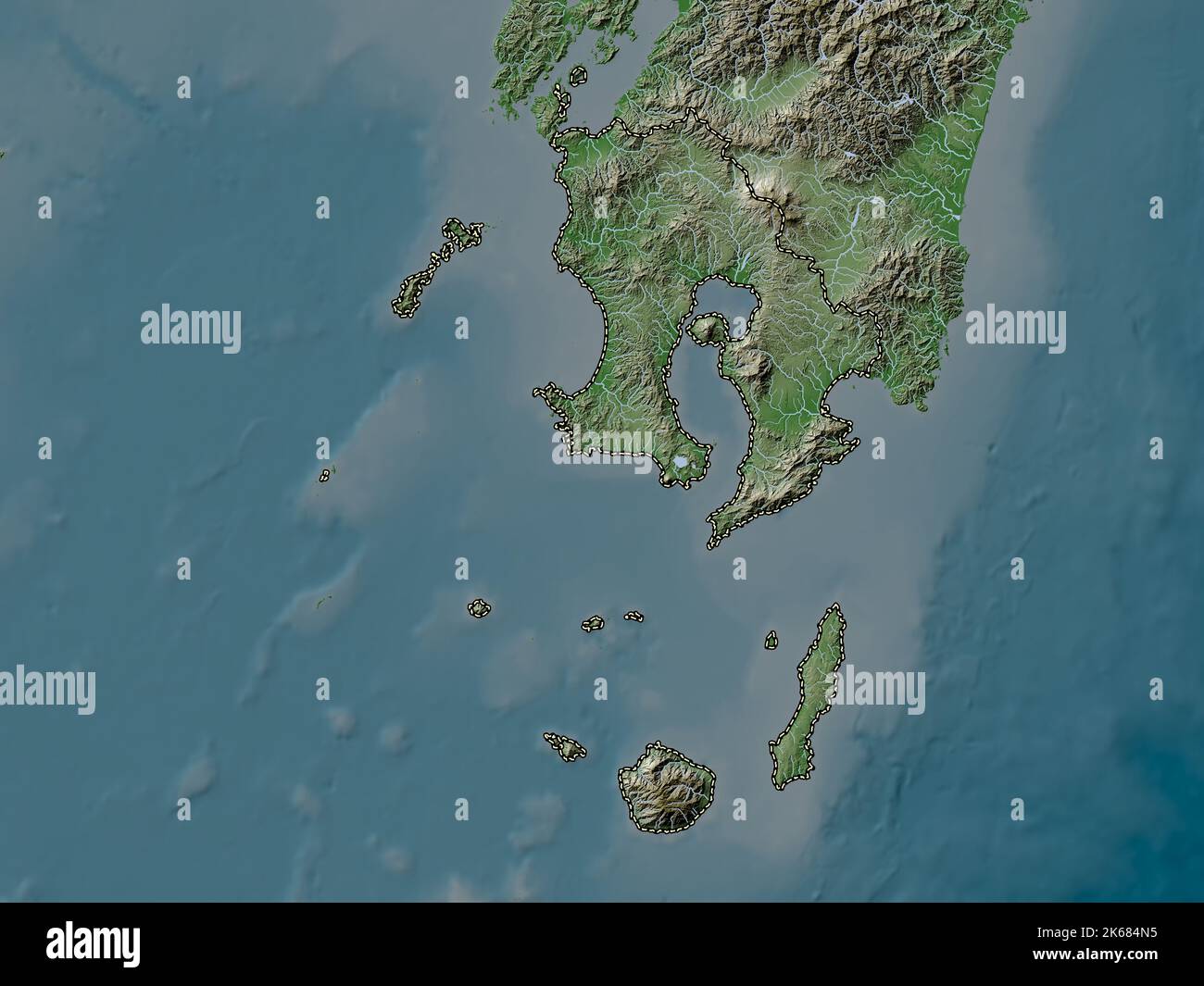 Kagoshima Prefecture Of Japan Elevation Map Colored In Wiki Style With Lakes And Rivers Stock
