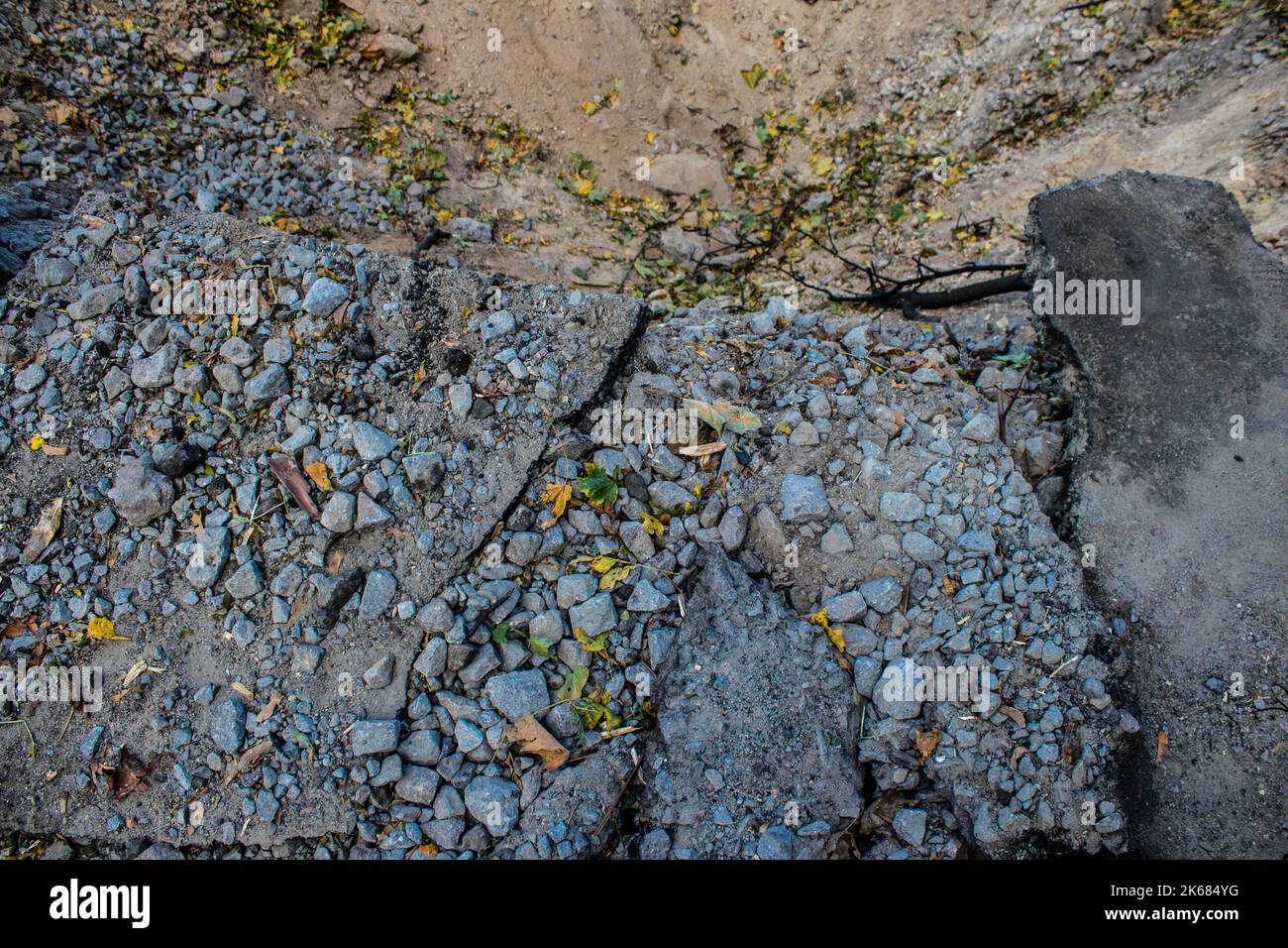 Aftermath of massive Russian missile attacks, a public garden near the ...