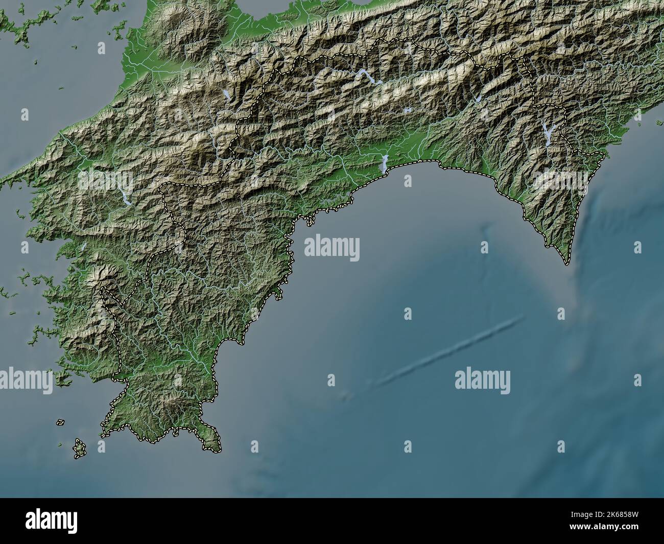 Kochi, prefecture of Japan. Elevation map colored in wiki style with ...