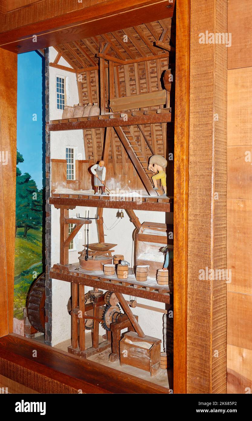grist mill process display, cutaway of mill interior, 4 stories, flour ...