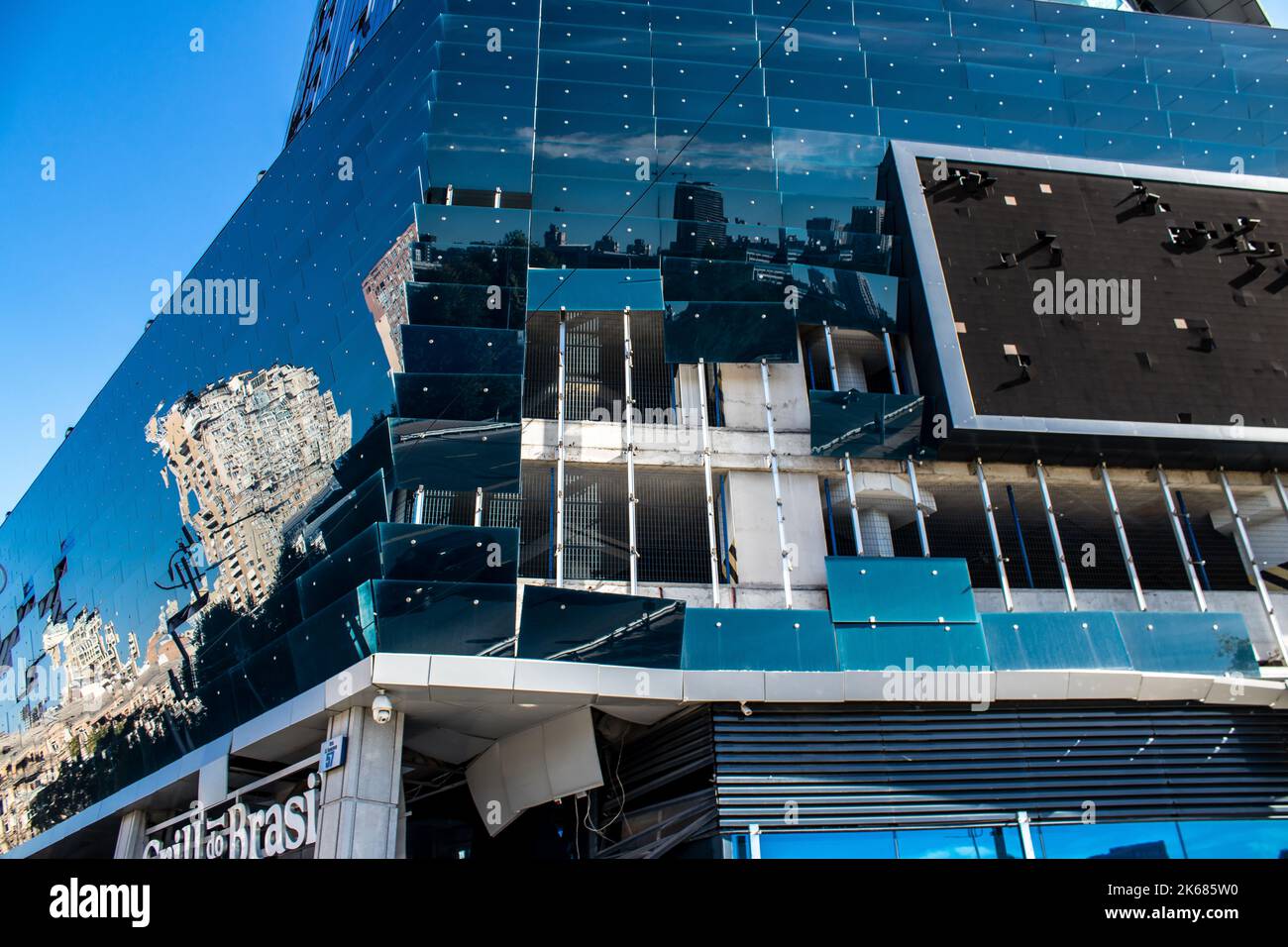Aftermath of massive Russian missile attacks, an office building near ...