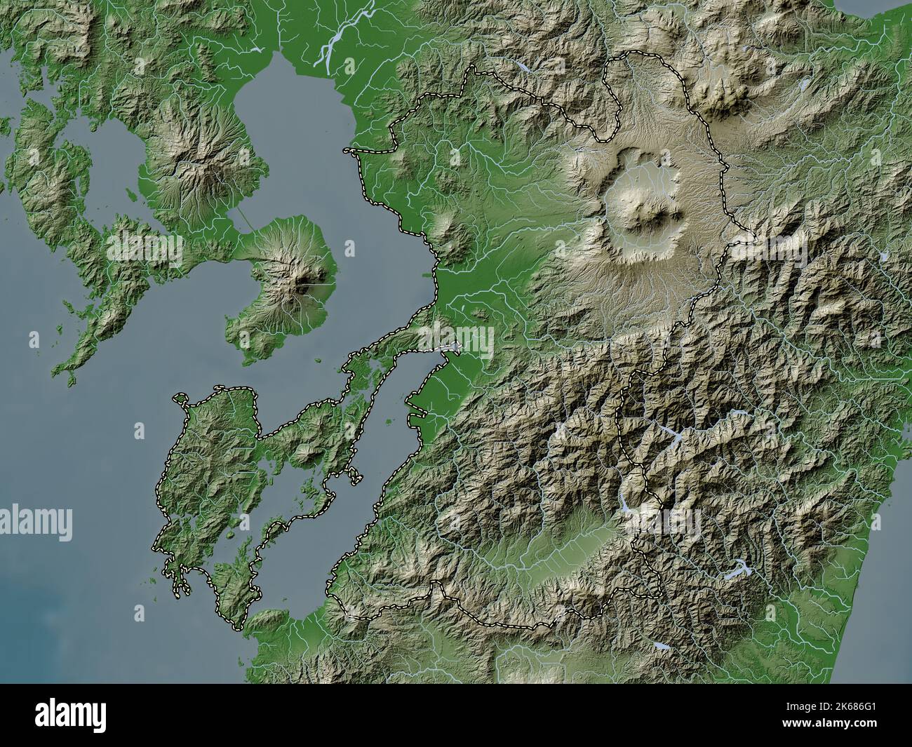 Kumamoto, prefecture of Japan. Elevation map colored in wiki style with ...