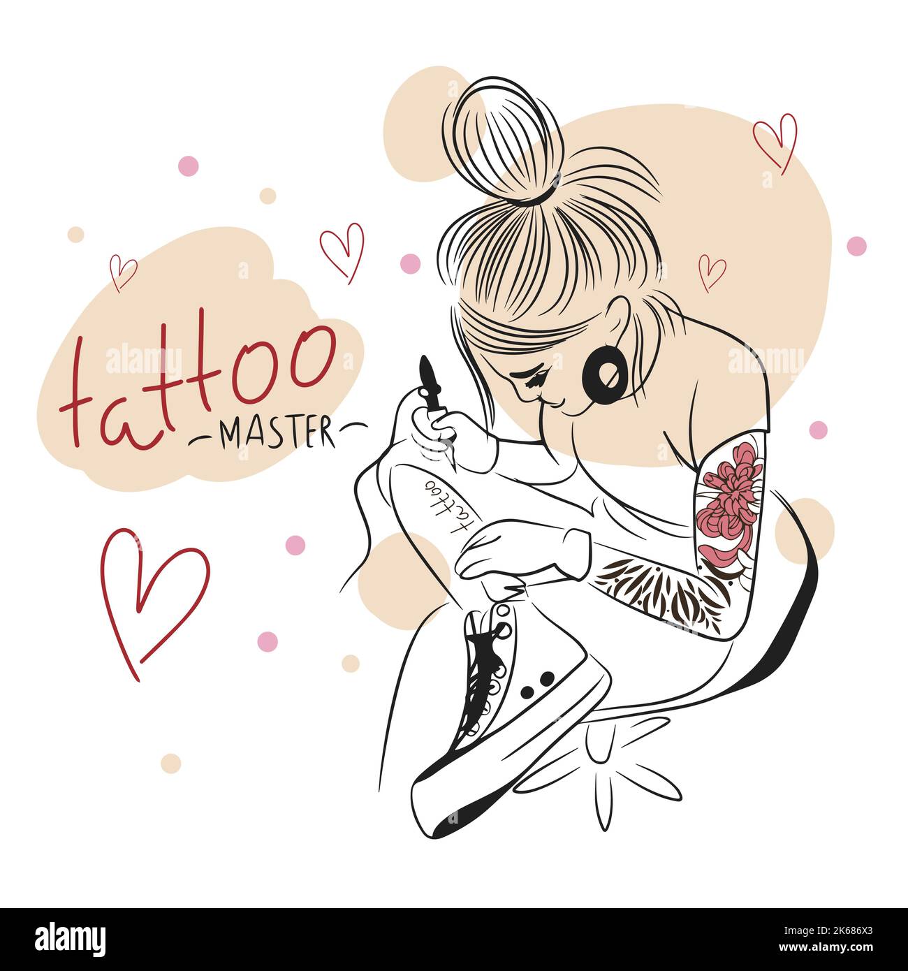 Tattoo master, handwritten phrase, outline drawing, graphics, make ...