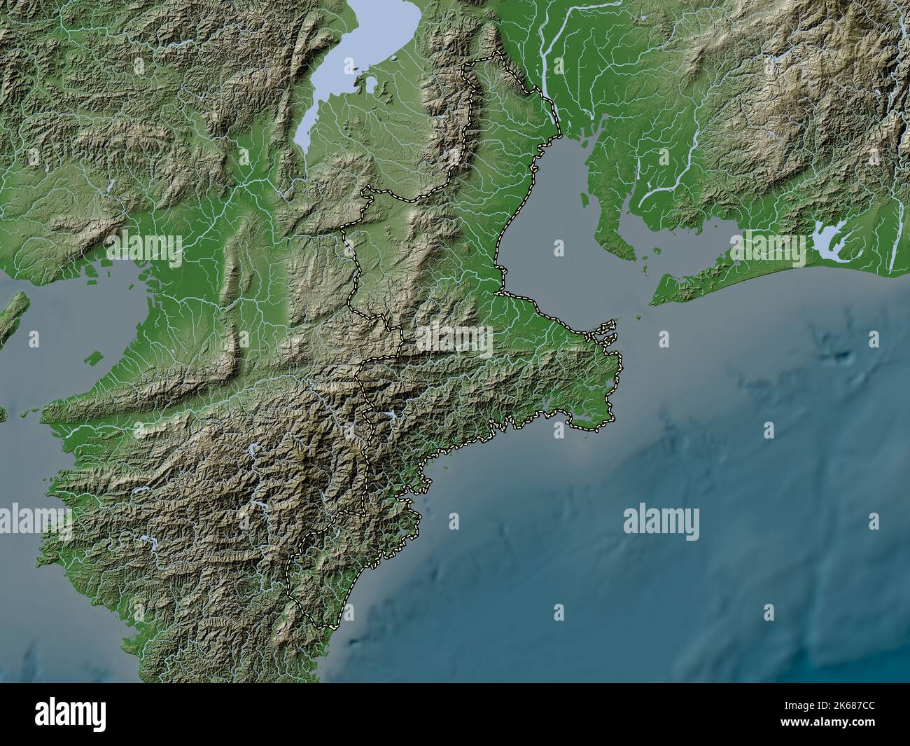 Mie, prefecture of Japan. Elevation map colored in wiki style with ...
