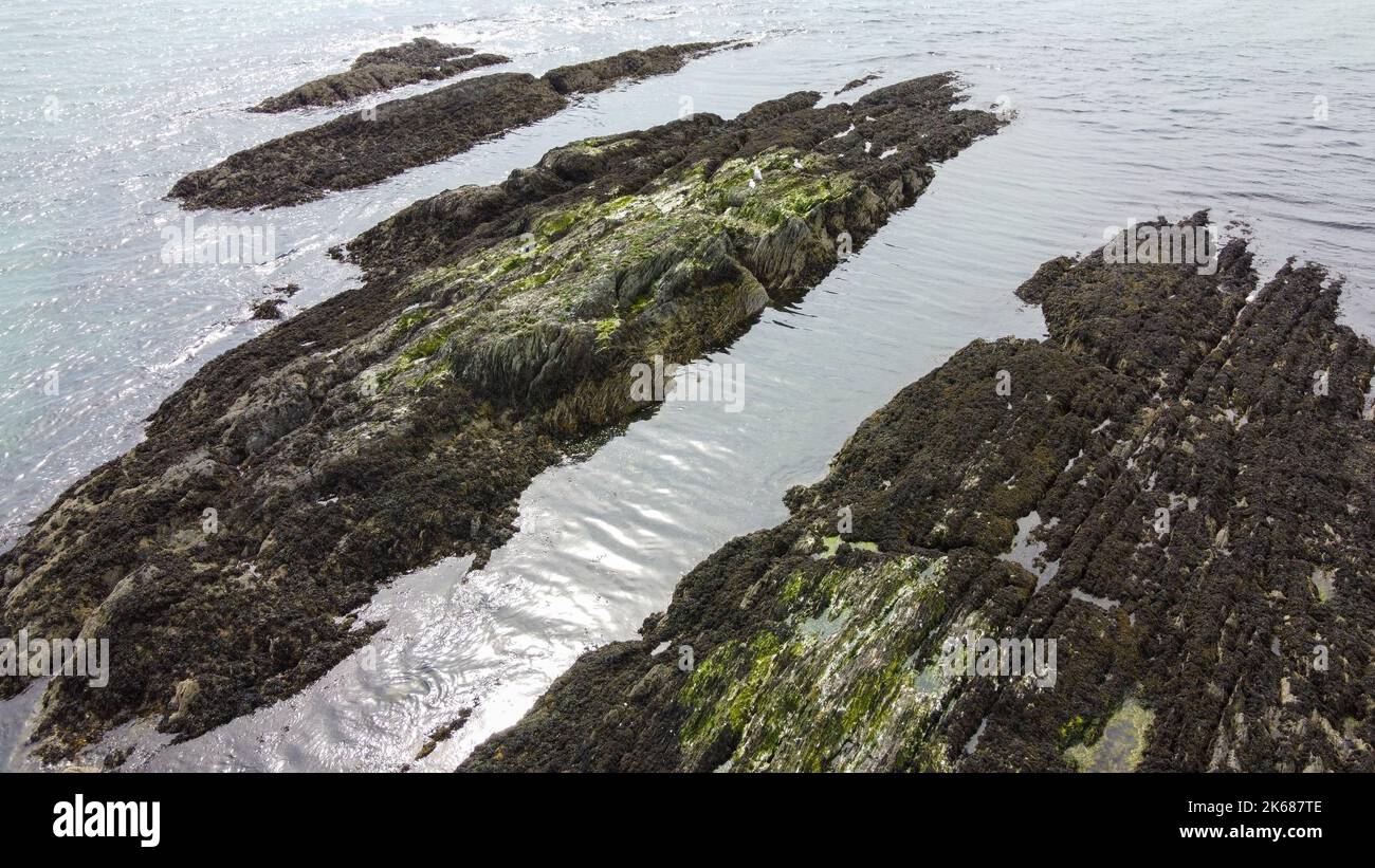 An oceanic reef. Large rocks in the sea, top view. Sea rocks in the ...