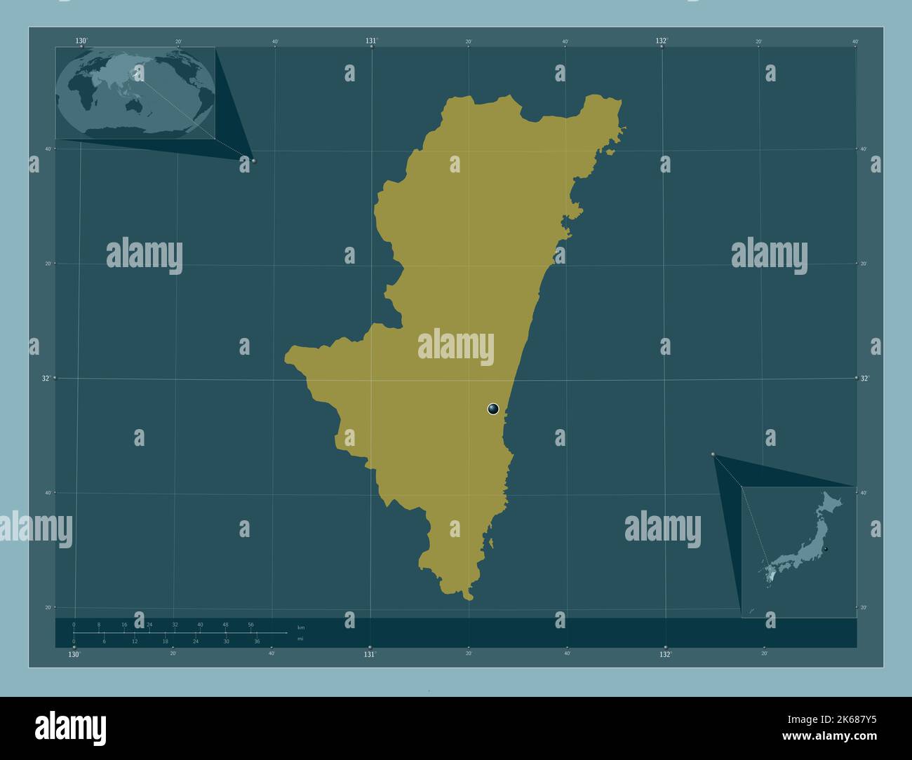 Miyazaki, prefecture of Japan. Solid color shape. Corner auxiliary ...