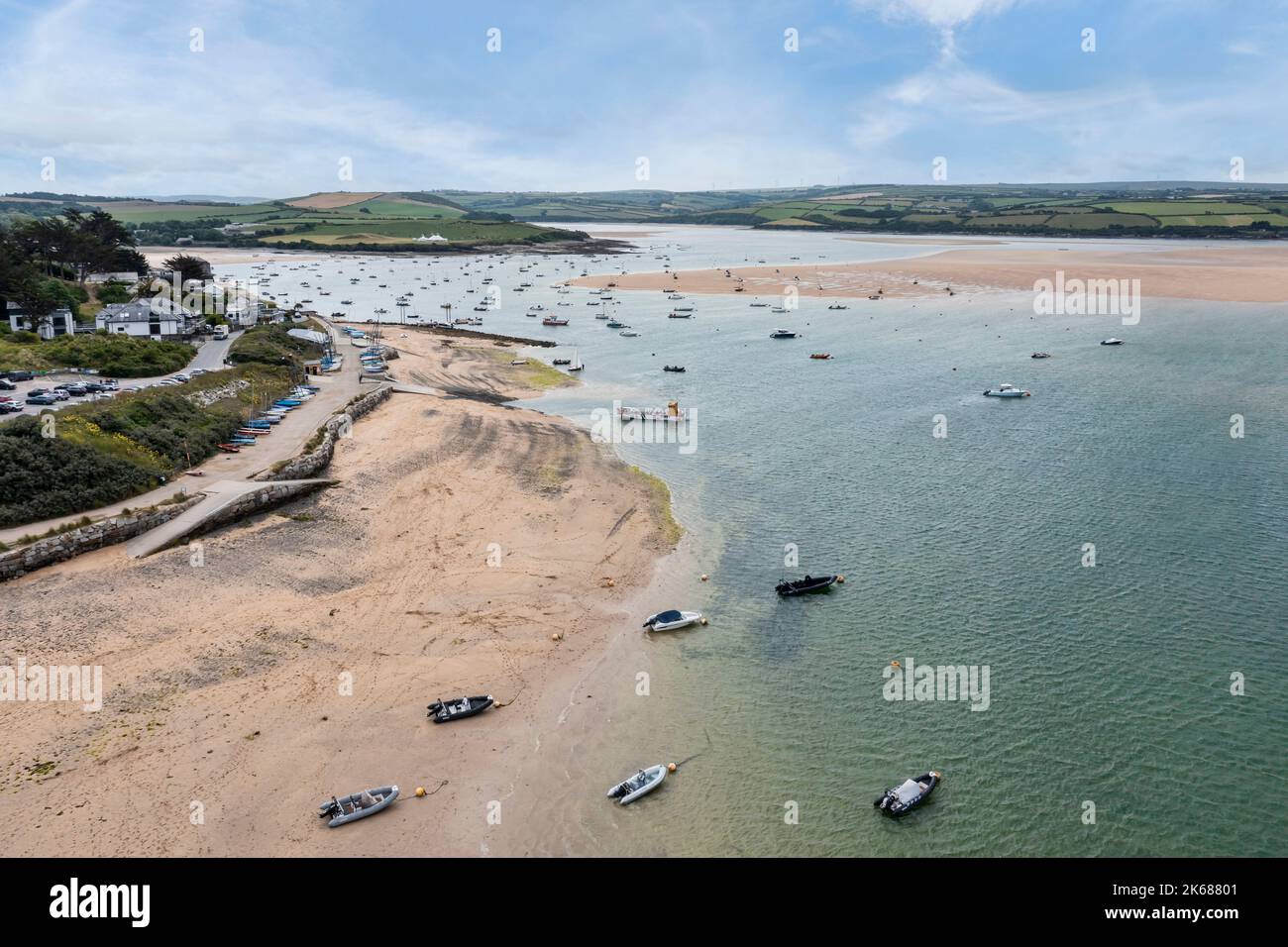 elevated view of the camel estuary and rock village cornwall with ...