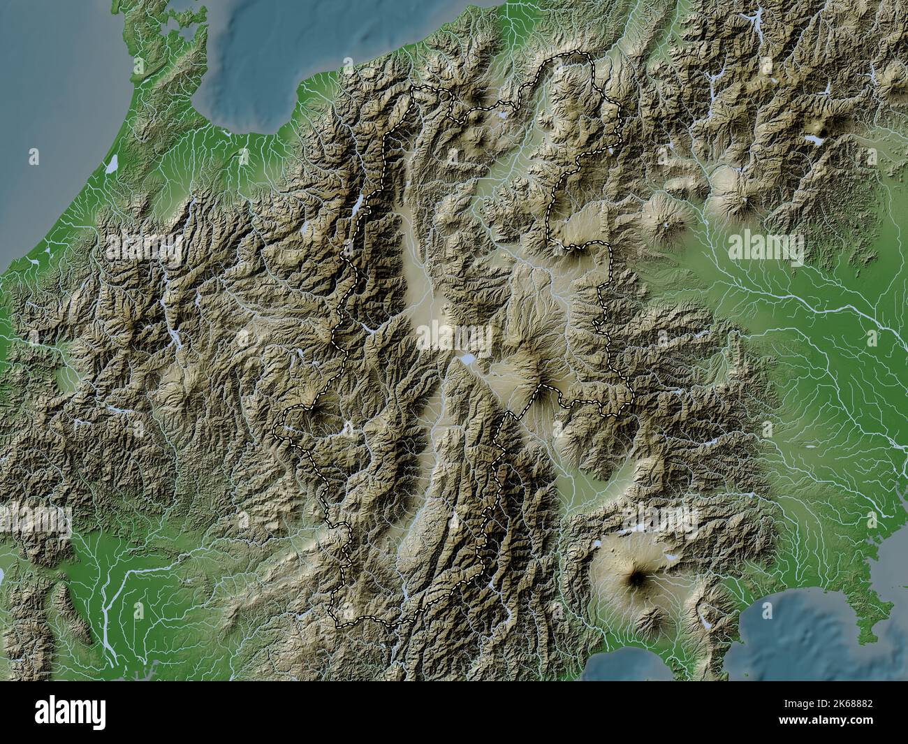 Nagano, prefecture of Japan. Elevation map colored in wiki style with ...