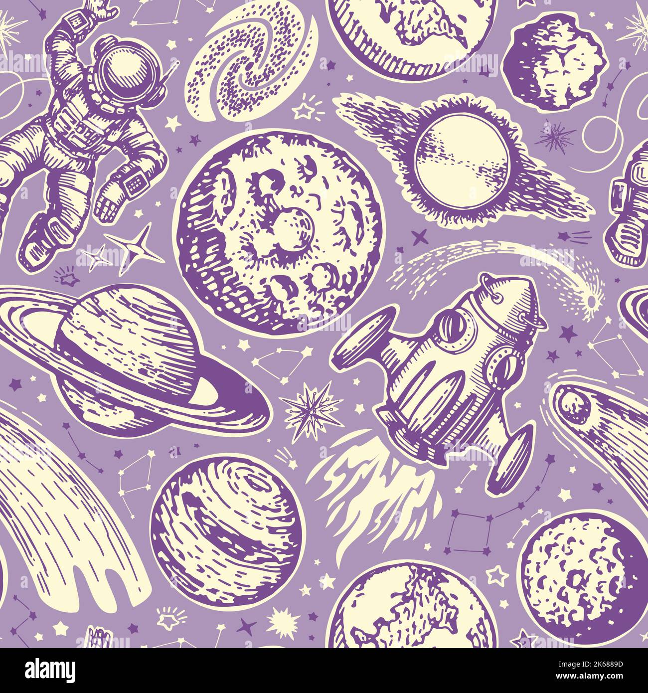 Space futuristic seamless background. Planets and stars, galaxy concept ...