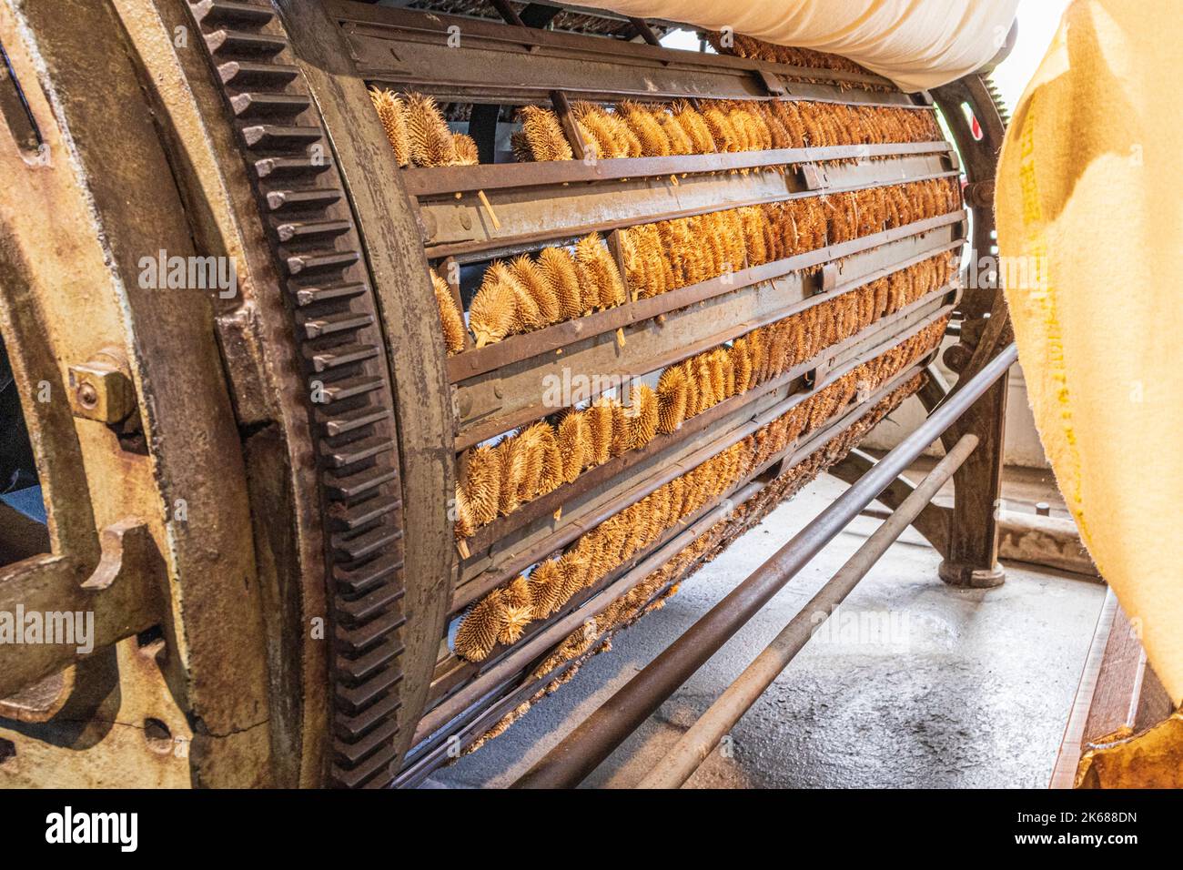 A teasel frame for raising the nap on woolen cloth on display in Leeds ...